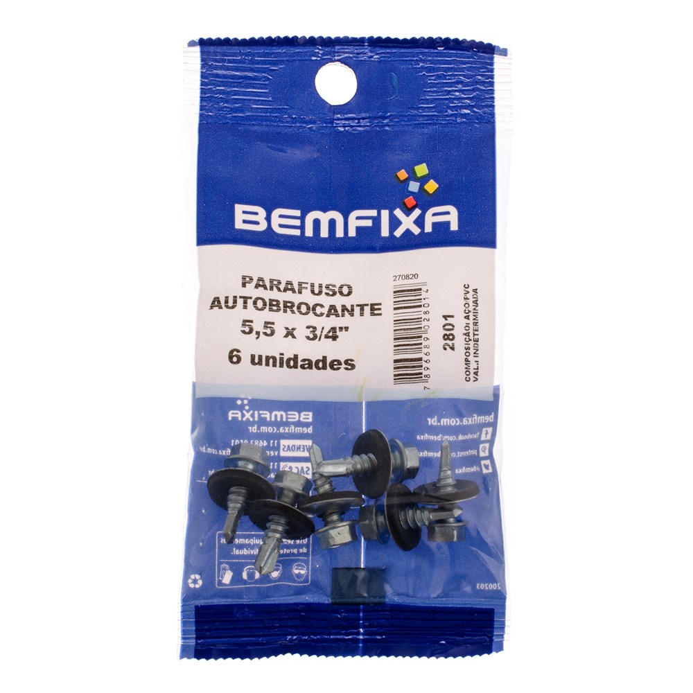 PARAFUSO P/TELHA 5 5X3/4” BROCANTE C/06PCS - BEMFIXA | Parceirão Atacadista